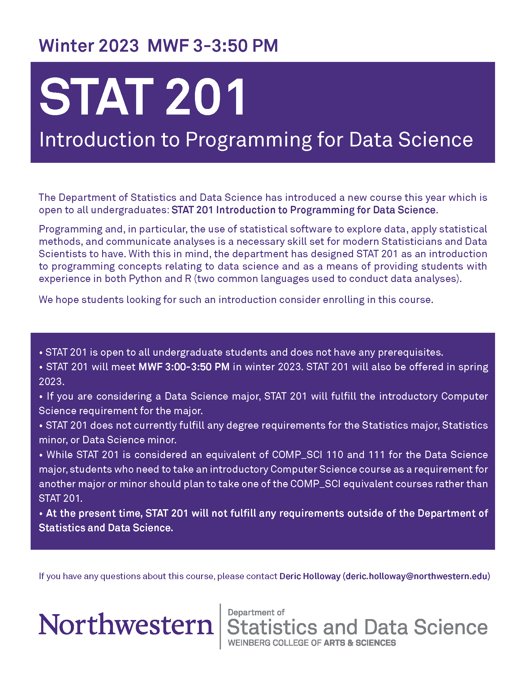 New Department of Statistics and Data Science Course in Winter 2023: STAT 201 Introduction to ...